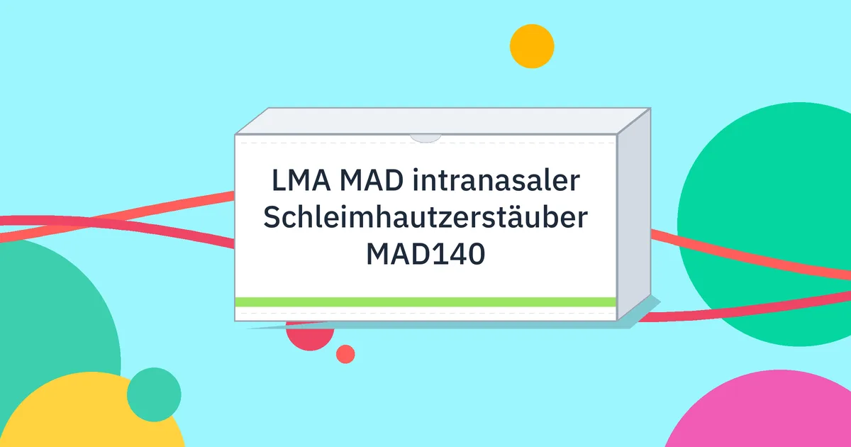 Symbolbild: Packung mit der Aufschrift LMA MAD intranasaler Schleimhautzerstäuber MAD140 (PZN 10850805) – Verfügbarkeit und Bezug in Apotheken in Frankfurt am Main