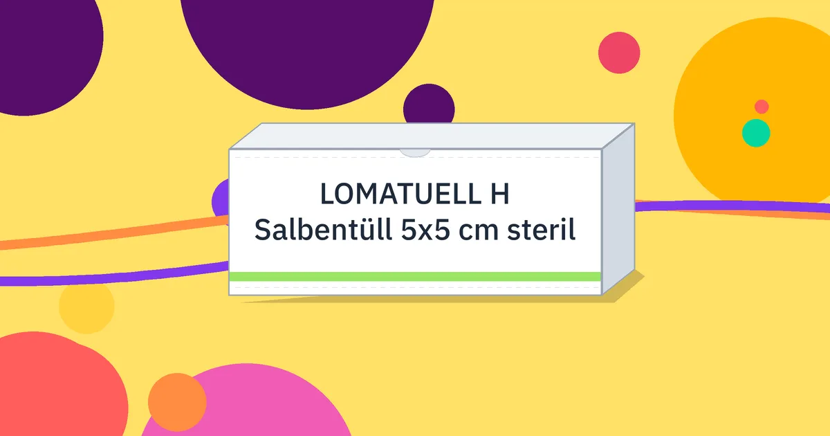 Symbolbild: Packung mit der Aufschrift LOMATUELL H Salbentüll 5x5 cm steril (PZN 17267457) – Verfügbarkeit und Bezug in Apotheken in Frankfurt am Main