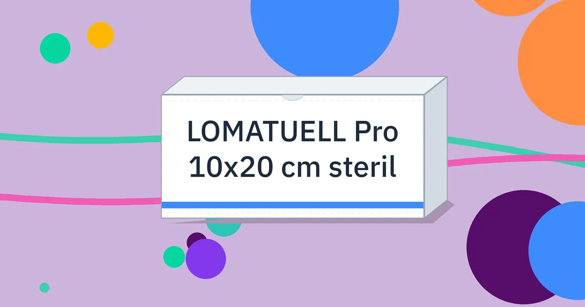 Symbolbild: Packung mit der Aufschrift LOMATUELL Pro 10x20 cm steril (PZN 17276901) – Verfügbarkeit und Bezug in Apotheken in Frankfurt am Main