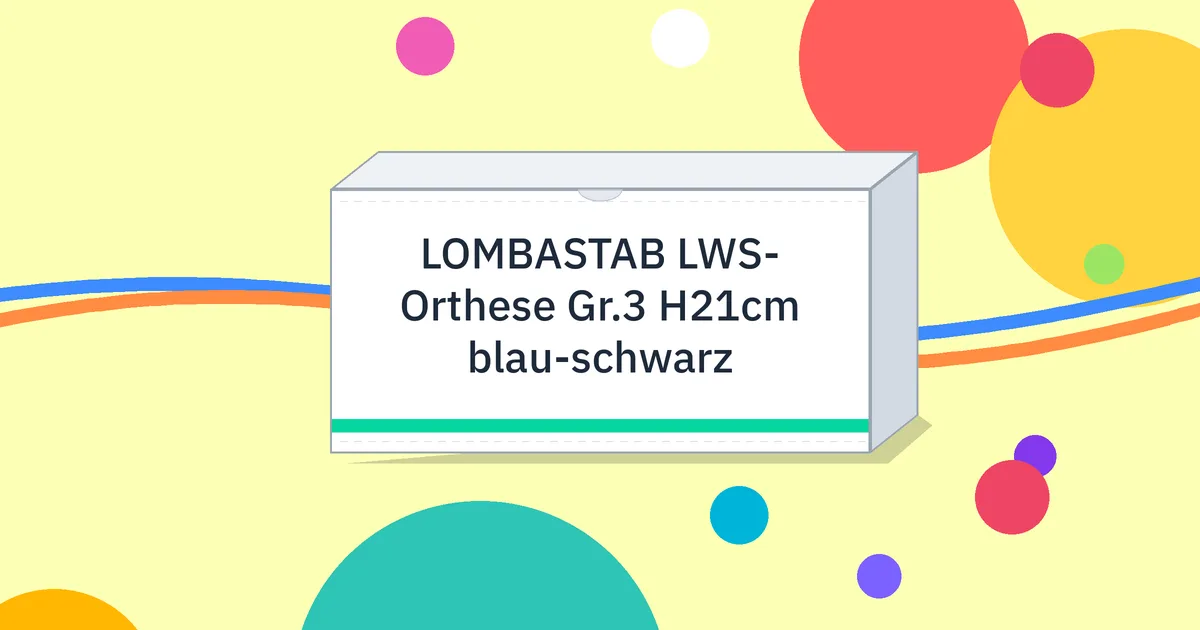 Symbolbild: Packung mit der Aufschrift LOMBASTAB LWS-Orthese Gr.3 H21cm blau-schwarz (PZN 18798228) – Verfügbarkeit und Bezug in Apotheken in Frankfurt am Main