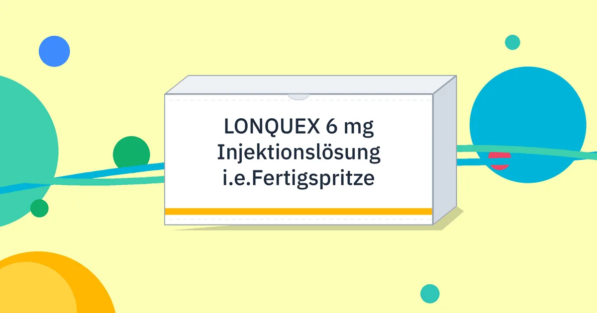 Symbolbild: Packung mit der Aufschrift LONQUEX 6 mg Injektionslösung i.e.Fertigspritze (PZN 10737322) – Verfügbarkeit und Bezug in Apotheken in Frankfurt am Main