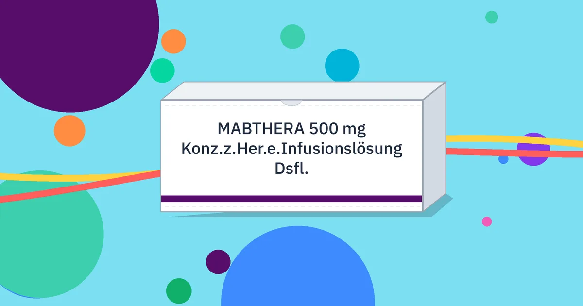 Symbolbild: Packung mit der Aufschrift MABTHERA 500 mg Konz.z.Her.e.Infusionslösung Dsfl. (PZN 12652802) – Verfügbarkeit und Bezug in Apotheken in Frankfurt am Main