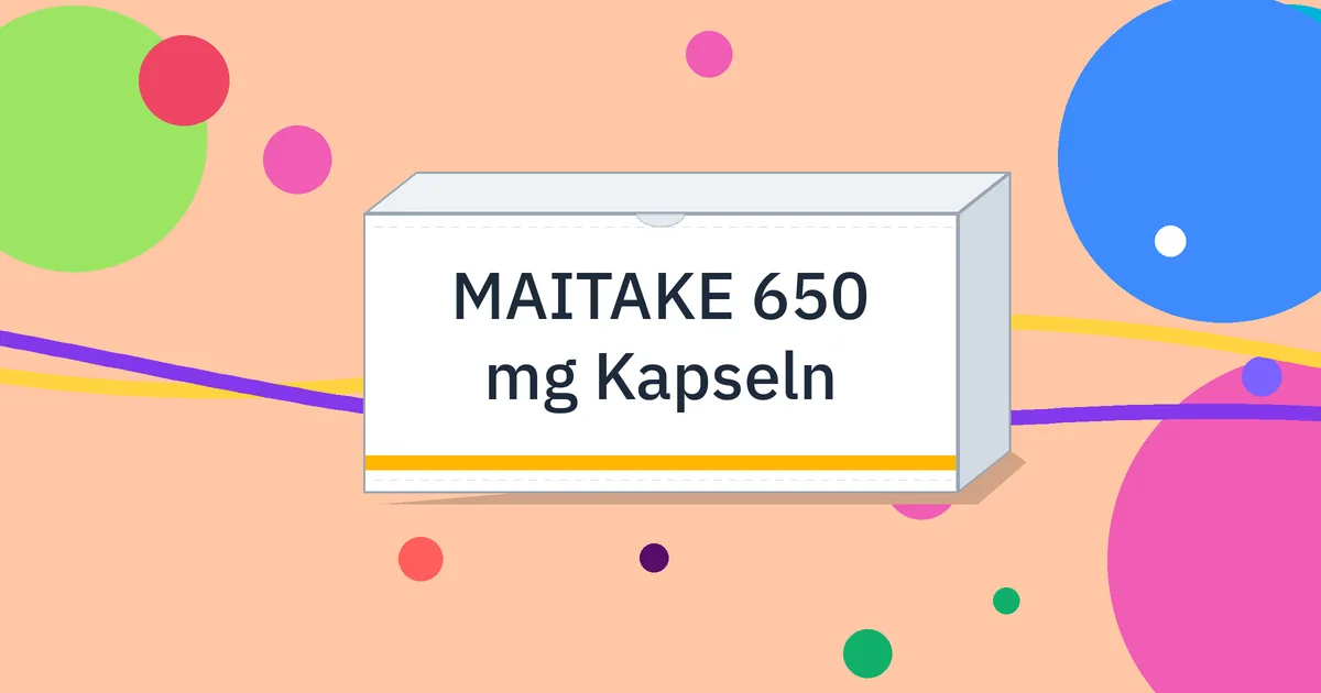 Symbolbild: Packung mit der Aufschrift MAITAKE 650 mg Kapseln (PZN 16819765) – Verfügbarkeit und Bezug in Apotheken in Frankfurt am Main