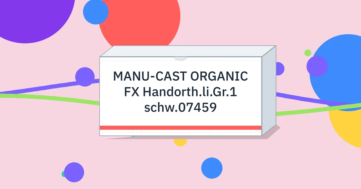 Symbolbild: Packung mit der Aufschrift MANU-CAST ORGANIC FX Handorth.li.Gr.1 schw.07459 (PZN 18739355) – Verfügbarkeit und Bezug in Apotheken in Frankfurt am Main