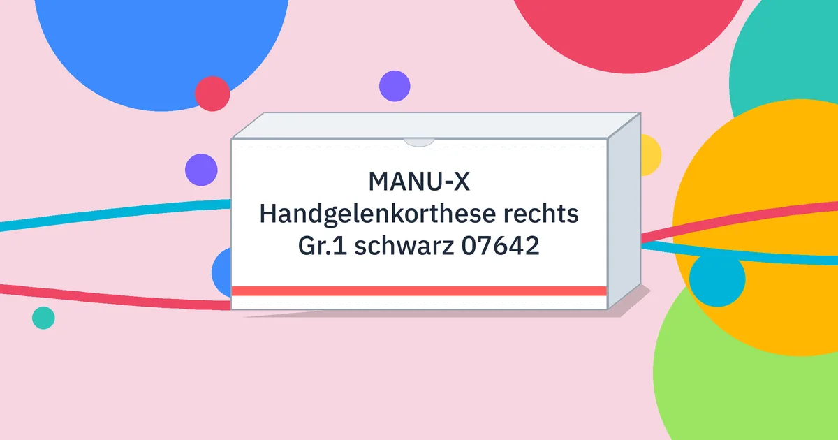 Symbolbild: Packung mit der Aufschrift MANU-X Handgelenkorthese rechts Gr.1 schwarz 07642 (PZN 16735749) – Verfügbarkeit und Bezug in Apotheken in Frankfurt am Main