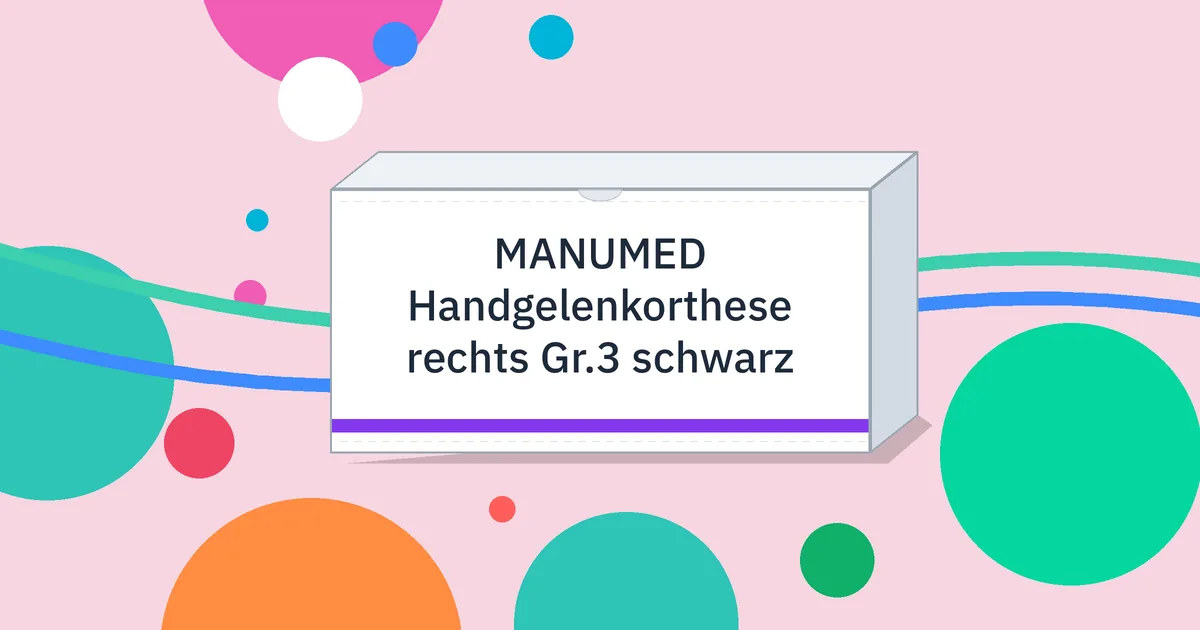 Symbolbild: Packung mit der Aufschrift MANUMED Handgelenkorthese rechts Gr.3 schwarz (PZN 15314359) – Verfügbarkeit und Bezug in Apotheken in Frankfurt am Main