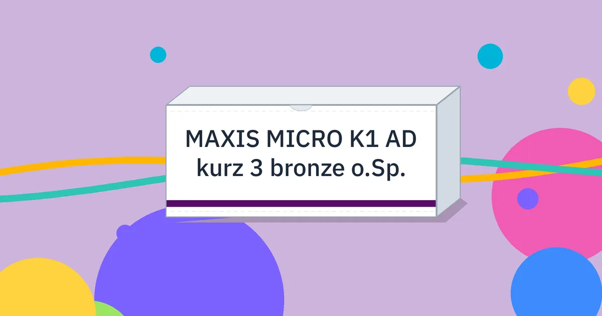 Symbolbild: Packung mit der Aufschrift MAXIS MICRO K1 AD kurz 3 bronze o.Sp. (PZN 17672057) – Verfügbarkeit und Bezug in Apotheken in Frankfurt am Main