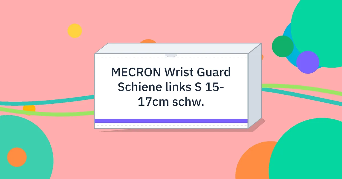 Symbolbild: Packung mit der Aufschrift MECRON Wrist Guard Schiene links S 15-17cm schw. (PZN 16630803) – Verfügbarkeit und Bezug in Apotheken in Frankfurt am Main
