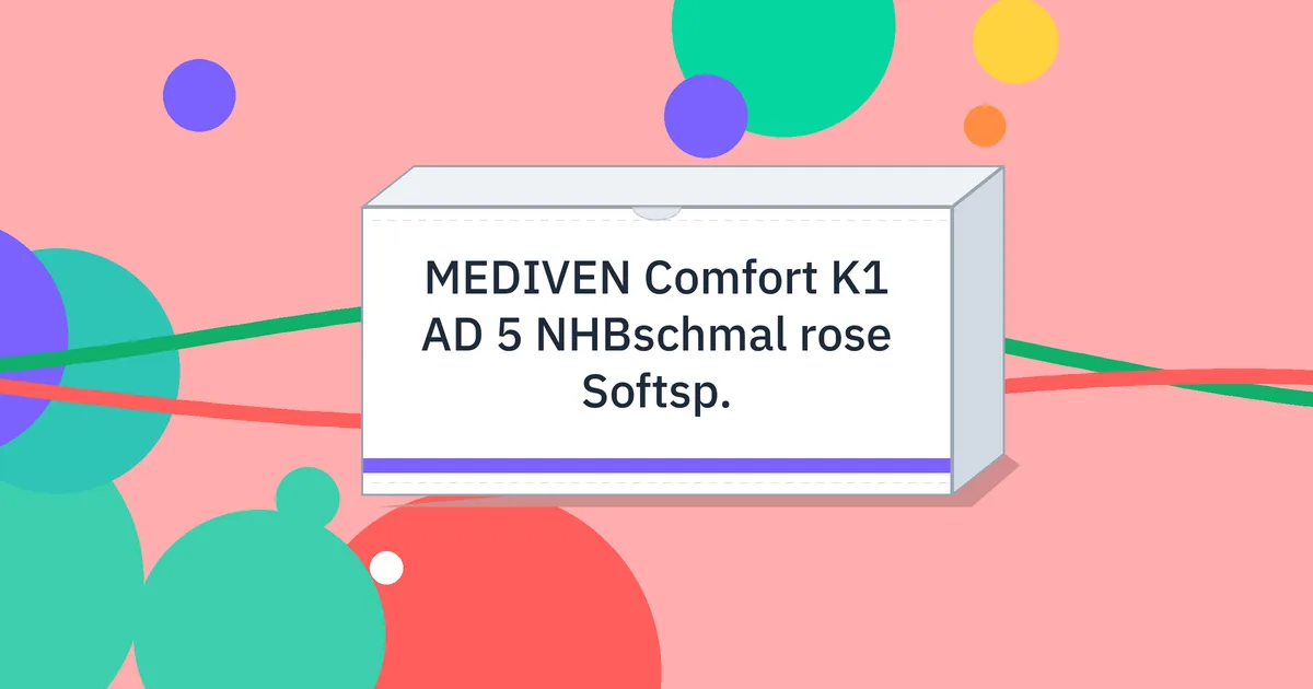 Symbolbild: Packung mit der Aufschrift MEDIVEN Comfort K1 AD 5 NHBschmal rose Softsp. (PZN 14561593) – Verfügbarkeit und Bezug in Apotheken in Frankfurt am Main