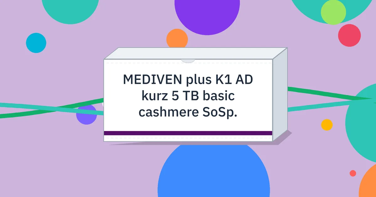 Symbolbild: Packung mit der Aufschrift MEDIVEN plus K1 AD kurz 5 TB basic cashmere SoSp. (PZN 15045422) – Verfügbarkeit und Bezug in Apotheken in Frankfurt am Main