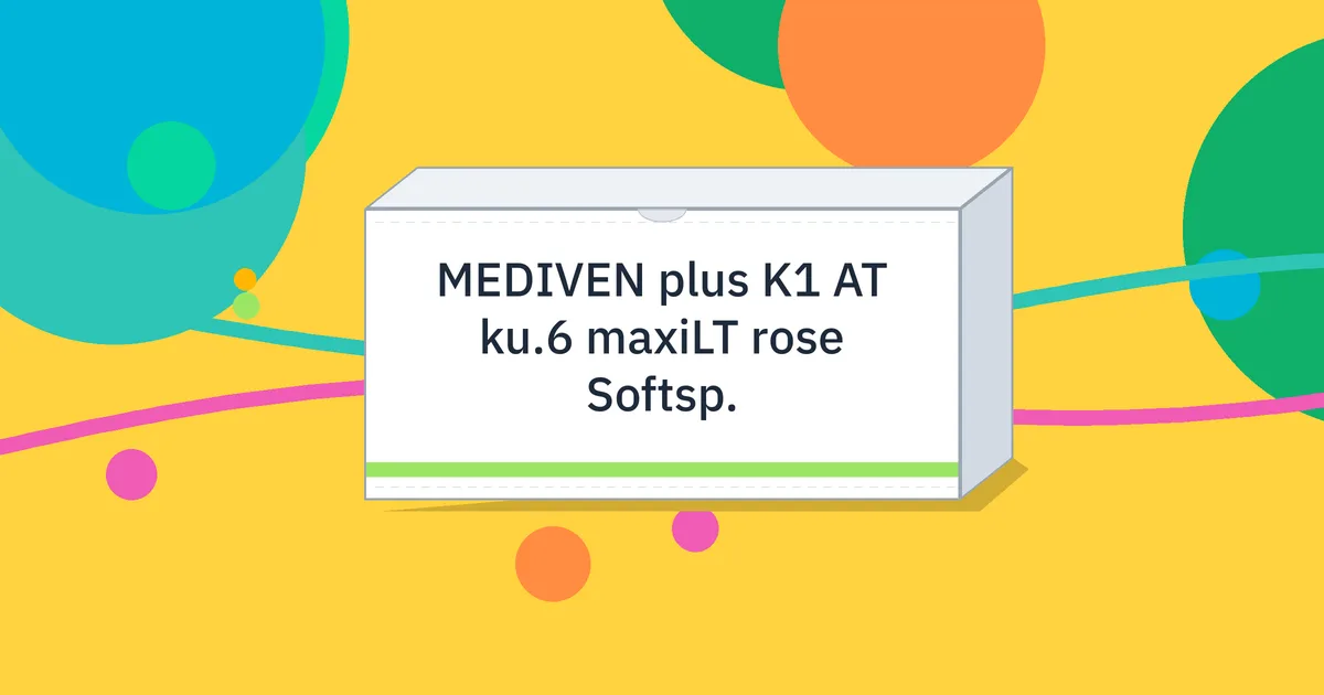 Symbolbild: Packung mit der Aufschrift MEDIVEN plus K1 AT ku.6 maxiLT rose Softsp. (PZN 15069434) – Verfügbarkeit und Bezug in Apotheken in Frankfurt am Main