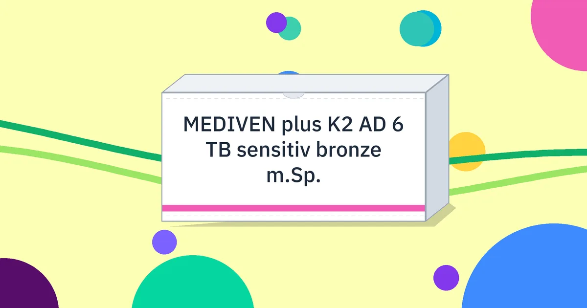Symbolbild: Packung mit der Aufschrift MEDIVEN plus K2 AD 6 TB sensitiv bronze m.Sp. (PZN 15105489) – Verfügbarkeit und Bezug in Apotheken in Frankfurt am Main