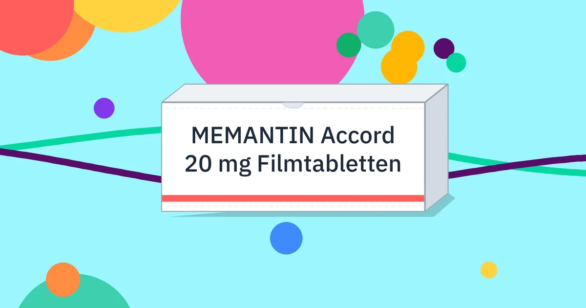 Symbolbild: Packung mit der Aufschrift MEMANTIN Accord 20 mg Filmtabletten (PZN 16833363) – Verfügbarkeit und Bezug in Apotheken in Frankfurt am Main
