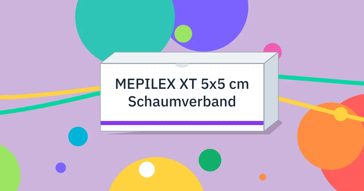 Symbolbild: Packung mit der Aufschrift MEPILEX XT 5x5 cm Schaumverband (PZN 15226187) – Verfügbarkeit und Bezug in Apotheken in Frankfurt am Main