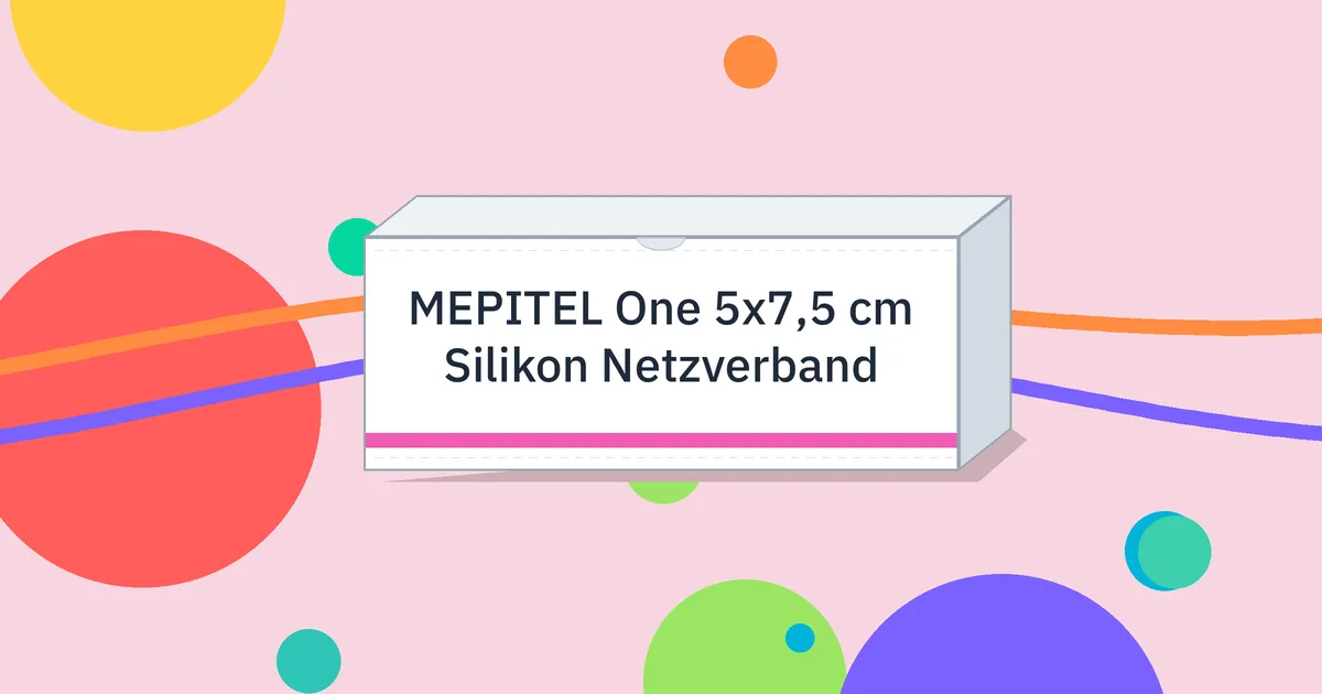 Symbolbild: Packung mit der Aufschrift MEPITEL One 5x7,5 cm Silikon Netzverband (PZN 16391296) – Verfügbarkeit und Bezug in Apotheken in Frankfurt am Main