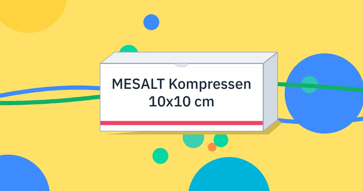 Symbolbild: Packung mit der Aufschrift MESALT Kompressen 10x10 cm (PZN 05958914) – Verfügbarkeit und Bezug in Apotheken in Frankfurt am Main