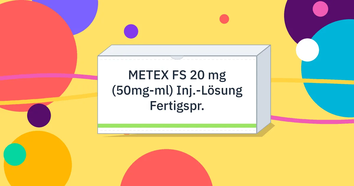 Symbolbild: Packung mit der Aufschrift METEX FS 20 mg (50mg-ml) Inj.-Lösung Fertigspr. (PZN 01178148) – Verfügbarkeit und Bezug in Apotheken in Frankfurt am Main