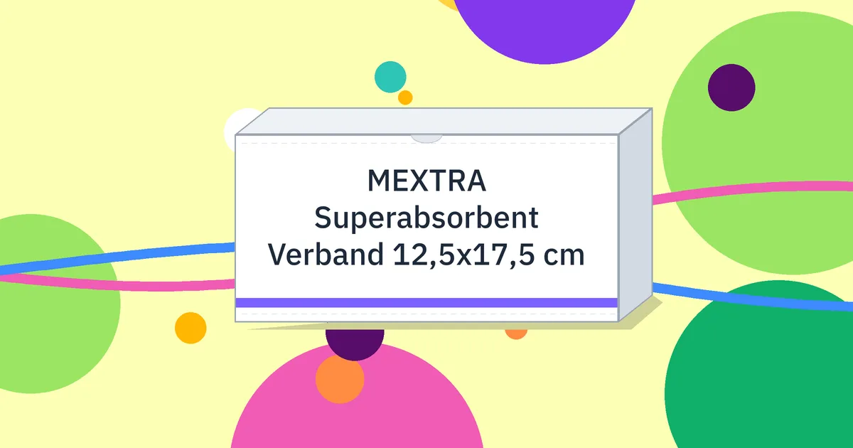 Symbolbild: Packung mit der Aufschrift MEXTRA Superabsorbent Verband 12,5x17,5 cm (PZN 17615817) – Verfügbarkeit und Bezug in Apotheken in Frankfurt am Main