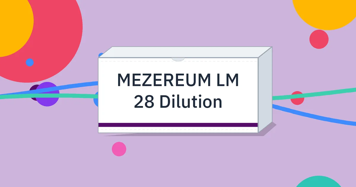 Symbolbild: Packung mit der Aufschrift MEZEREUM LM 28 Dilution (PZN 12956376) – Verfügbarkeit und Bezug in Apotheken in Frankfurt am Main