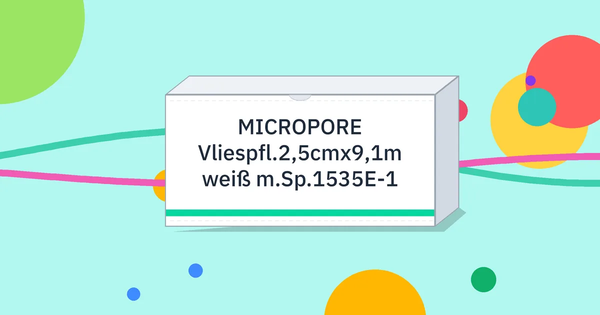 Symbolbild: Packung mit der Aufschrift MICROPORE Vliespfl.2,5cmx9,1m weiß m.Sp.1535E-1 (PZN 00040695) – Verfügbarkeit und Bezug in Apotheken in Frankfurt am Main