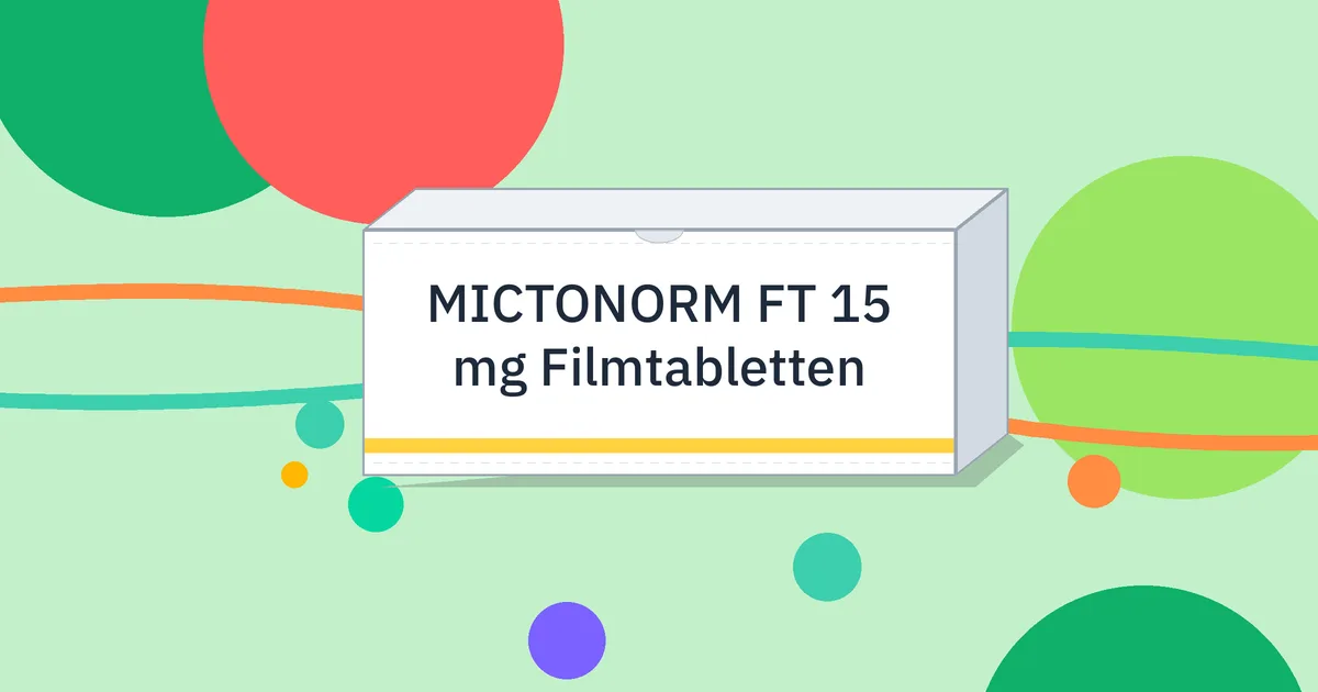 Symbolbild: Packung mit der Aufschrift MICTONORM FT 15 mg Filmtabletten (PZN 18220334) – Verfügbarkeit und Bezug in Apotheken in Frankfurt am Main