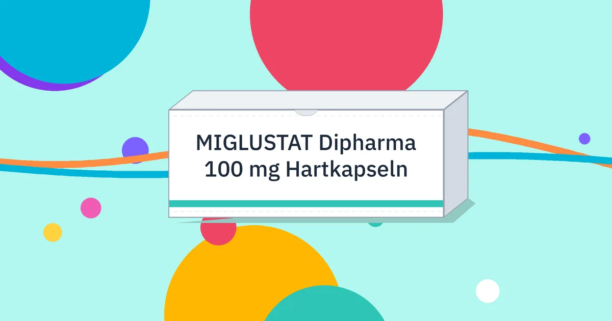 Symbolbild: Packung mit der Aufschrift MIGLUSTAT Dipharma 100 mg Hartkapseln (PZN 15624479) – Verfügbarkeit und Bezug in Apotheken in Frankfurt am Main