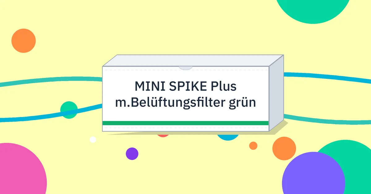 Symbolbild: Packung mit der Aufschrift MINI SPIKE Plus m.Belüftungsfilter grün (PZN 16838774) – Verfügbarkeit und Bezug in Apotheken in Frankfurt am Main