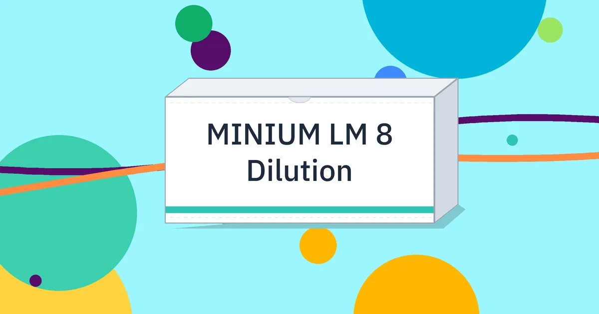 Symbolbild: Packung mit der Aufschrift MINIUM LM 8 Dilution (PZN 13608826) – Verfügbarkeit und Bezug in Apotheken in Frankfurt am Main