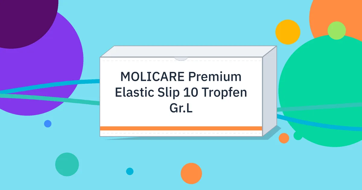 Symbolbild: Packung mit der Aufschrift MOLICARE Premium Elastic Slip 10 Tropfen Gr.L (PZN 14327207) – Verfügbarkeit und Bezug in Apotheken in Frankfurt am Main