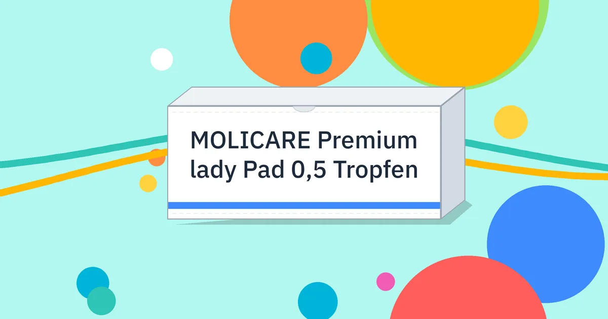 Symbolbild: Packung mit der Aufschrift MOLICARE Premium lady Pad 0,5 Tropfen (PZN 13982335) – Verfügbarkeit und Bezug in Apotheken in Frankfurt am Main