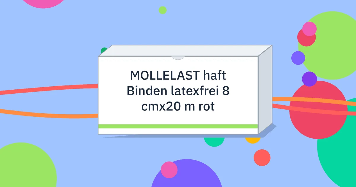 Symbolbild: Packung mit der Aufschrift MOLLELAST haft Binden latexfrei 8 cmx20 m rot (PZN 09885980) – Verfügbarkeit und Bezug in Apotheken in Frankfurt am Main