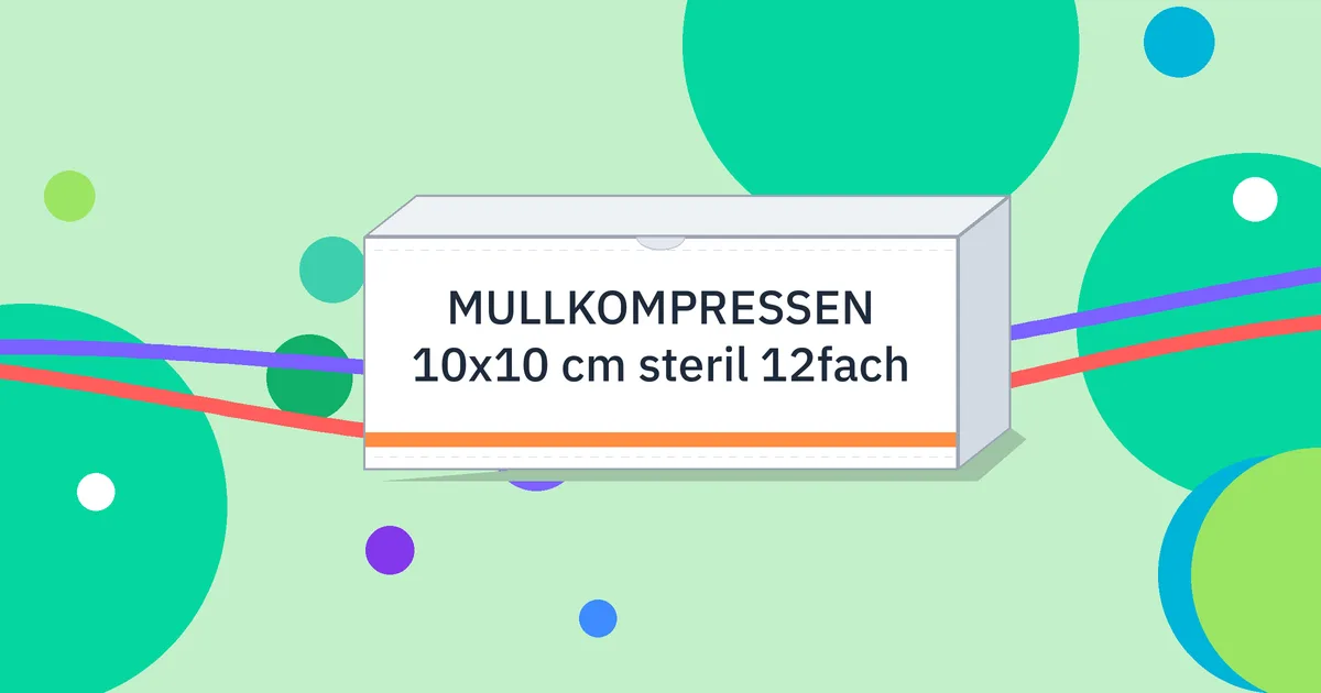 Symbolbild: Packung mit der Aufschrift MULLKOMPRESSEN 10x10 cm steril 12fach (PZN 12348694) – Verfügbarkeit und Bezug in Apotheken in Frankfurt am Main