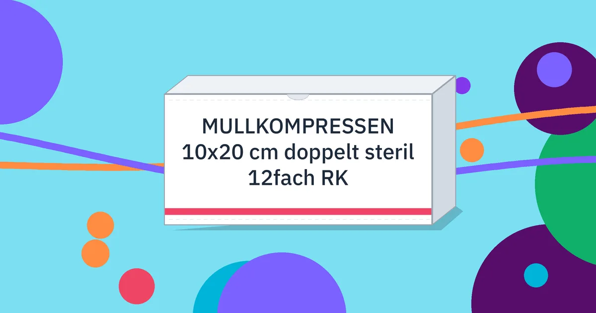 Symbolbild: Packung mit der Aufschrift MULLKOMPRESSEN 10x20 cm doppelt steril 12fach RK (PZN 12348777) – Verfügbarkeit und Bezug in Apotheken in Frankfurt am Main