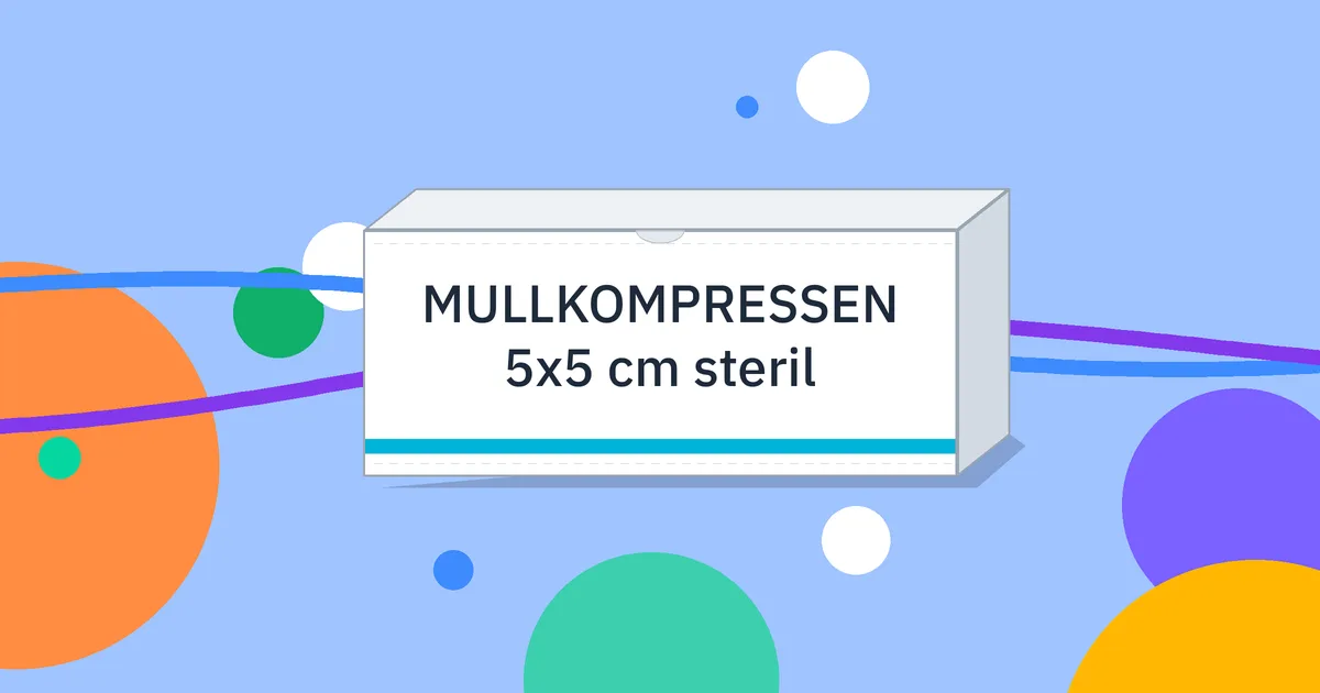 Symbolbild: Packung mit der Aufschrift MULLKOMPRESSEN 5x5 cm steril (PZN 20126499) – Verfügbarkeit und Bezug in Apotheken in Frankfurt am Main