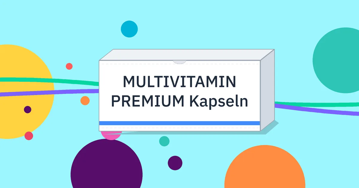 Symbolbild: Packung mit der Aufschrift MULTIVITAMIN PREMIUM Kapseln (PZN 18666596) – Verfügbarkeit und Bezug in Apotheken in Frankfurt am Main