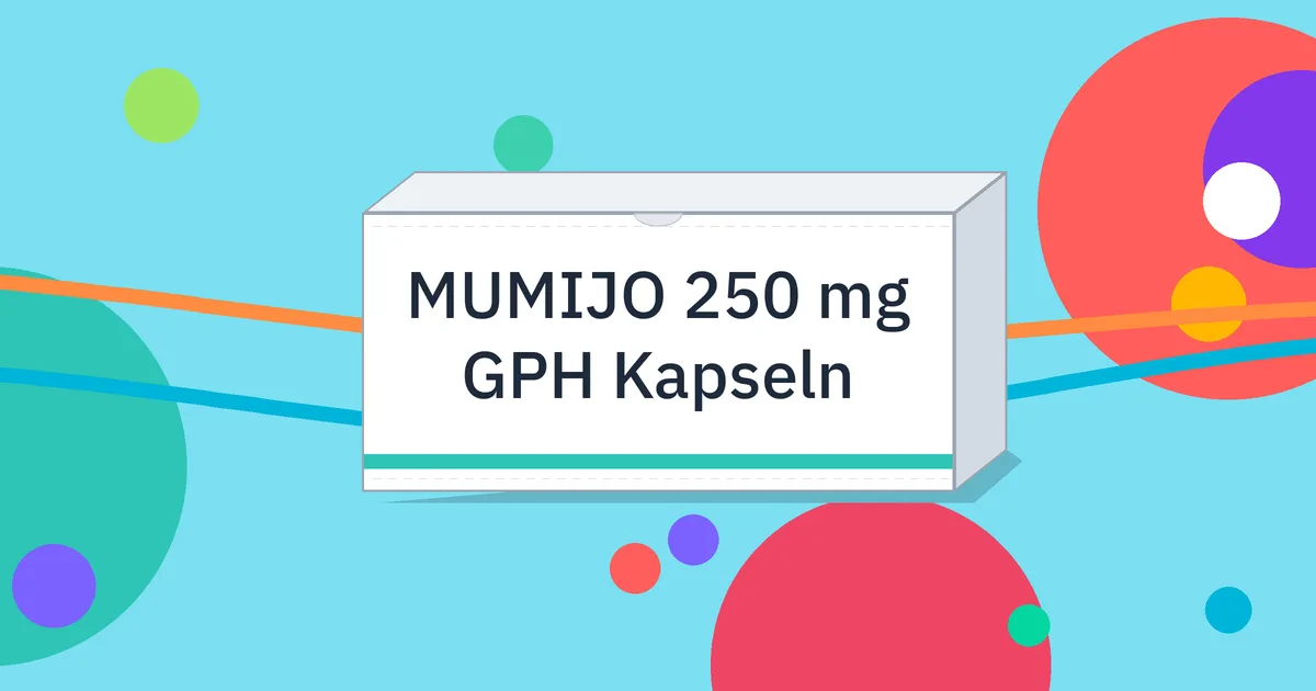 Symbolbild: Packung mit der Aufschrift MUMIJO 250 mg GPH Kapseln (PZN 20808632) – Verfügbarkeit und Bezug in Apotheken in Frankfurt am Main