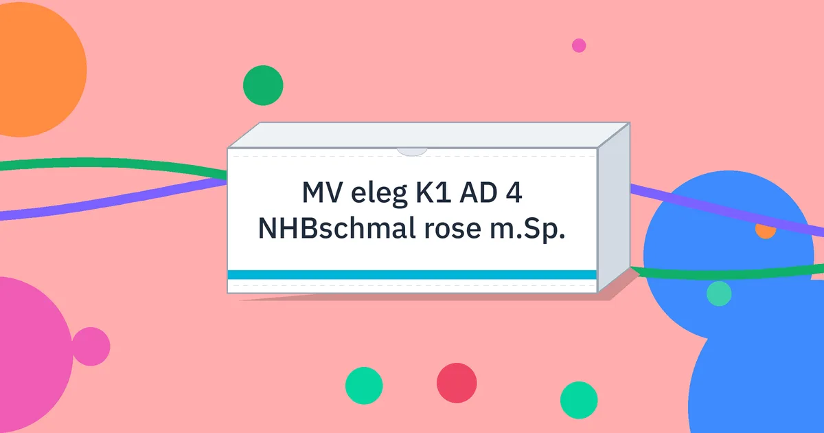 Symbolbild: Packung mit der Aufschrift MV eleg K1 AD 4 NHBschmal rose m.Sp. (PZN 15673354) – Verfügbarkeit und Bezug in Apotheken in Frankfurt am Main