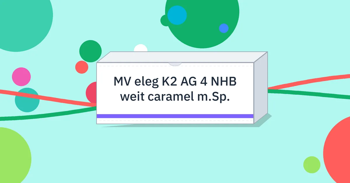 Symbolbild: Packung mit der Aufschrift MV eleg K2 AG 4 NHB weit caramel m.Sp. (PZN 15729379) – Verfügbarkeit und Bezug in Apotheken in Frankfurt am Main