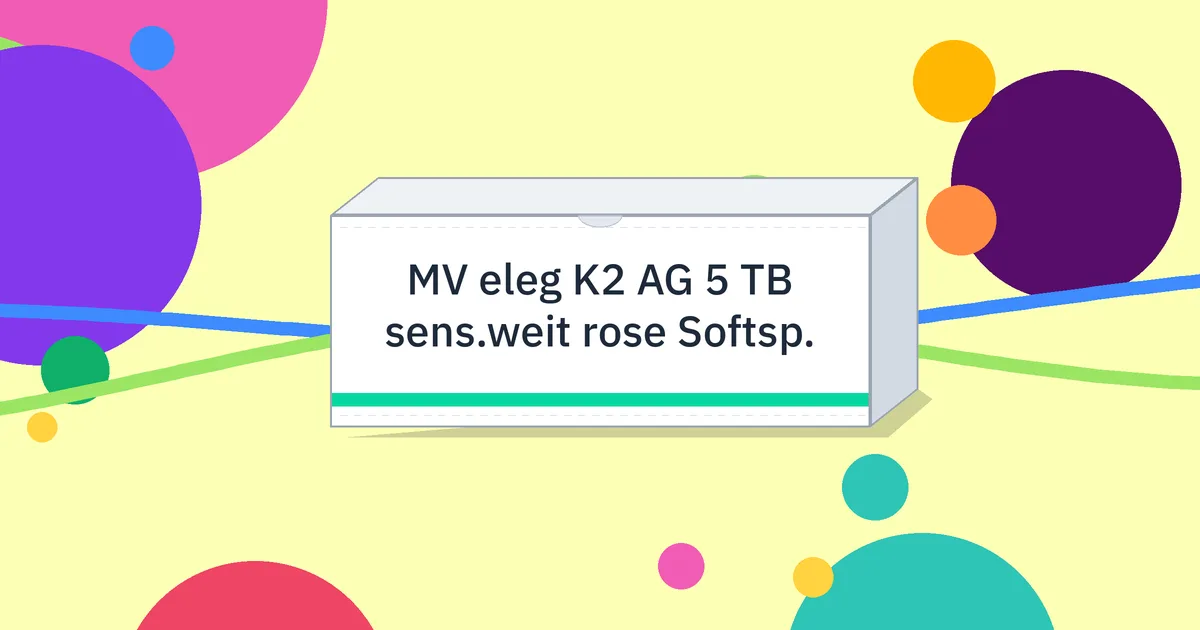 Symbolbild: Packung mit der Aufschrift MV eleg K2 AG 5 TB sens.weit rose Softsp. (PZN 14699854) – Verfügbarkeit und Bezug in Apotheken in Frankfurt am Main