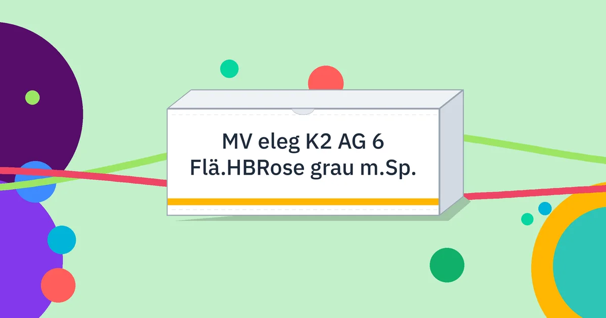 Symbolbild: Packung mit der Aufschrift MV eleg K2 AG 6 Flä.HBRose grau m.Sp. (PZN 18929251) – Verfügbarkeit und Bezug in Apotheken in Frankfurt am Main