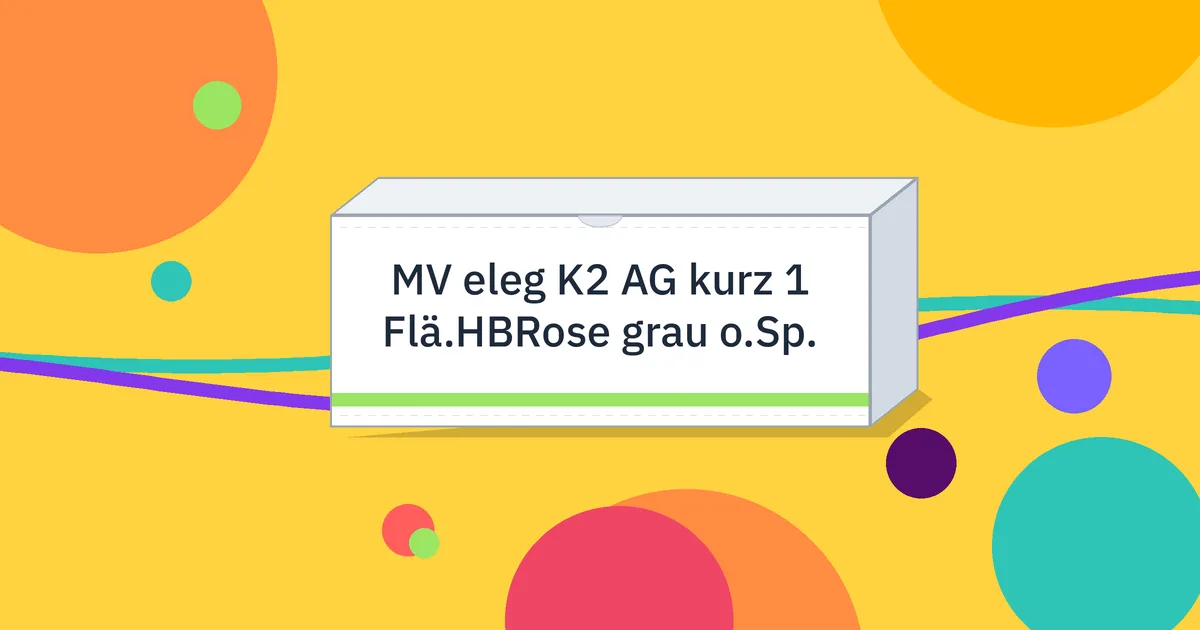 Symbolbild: Packung mit der Aufschrift MV eleg K2 AG kurz 1 Flä.HBRose grau o.Sp. (PZN 18925649) – Verfügbarkeit und Bezug in Apotheken in Frankfurt am Main