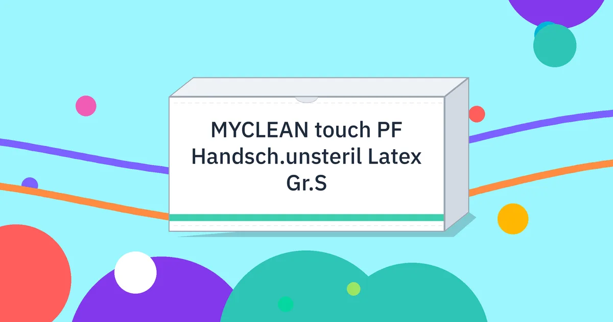 Symbolbild: Packung mit der Aufschrift MYCLEAN touch PF Handsch.unsteril Latex Gr.S (PZN 11302632) – Verfügbarkeit und Bezug in Apotheken in Frankfurt am Main