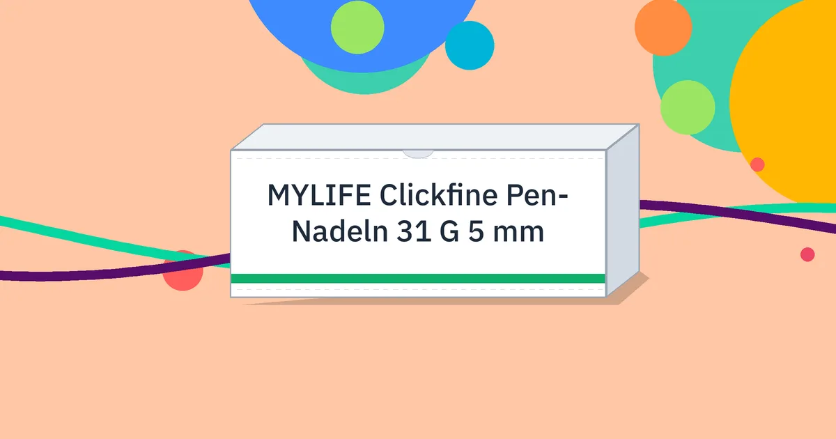 Symbolbild: Packung mit der Aufschrift MYLIFE Clickfine Pen-Nadeln 31 G 5 mm (PZN 13878655) – Verfügbarkeit und Bezug in Apotheken in Frankfurt am Main
