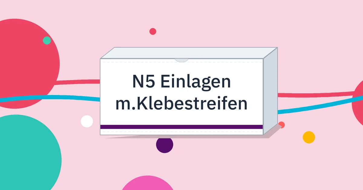 Symbolbild: Packung mit der Aufschrift N5 Einlagen m.Klebestreifen (PZN 08597807) – Verfügbarkeit und Bezug in Apotheken in Frankfurt am Main
