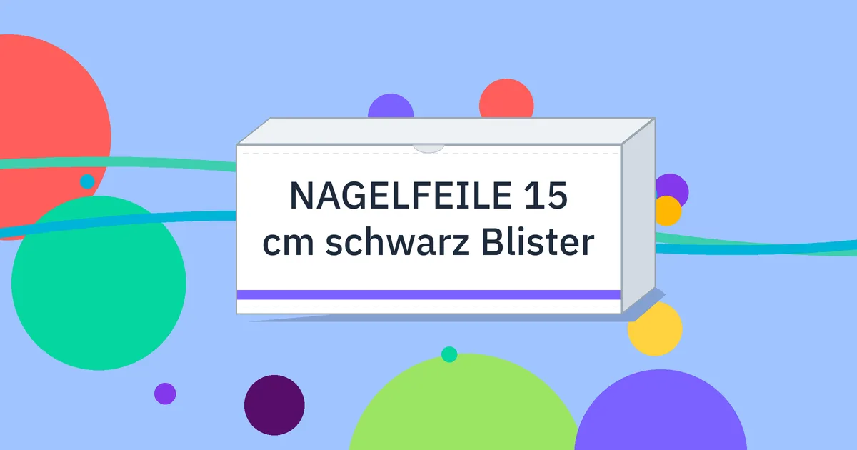 Symbolbild: Packung mit der Aufschrift NAGELFEILE 15 cm schwarz Blister (PZN 10349494) – Verfügbarkeit und Bezug in Apotheken in Frankfurt am Main