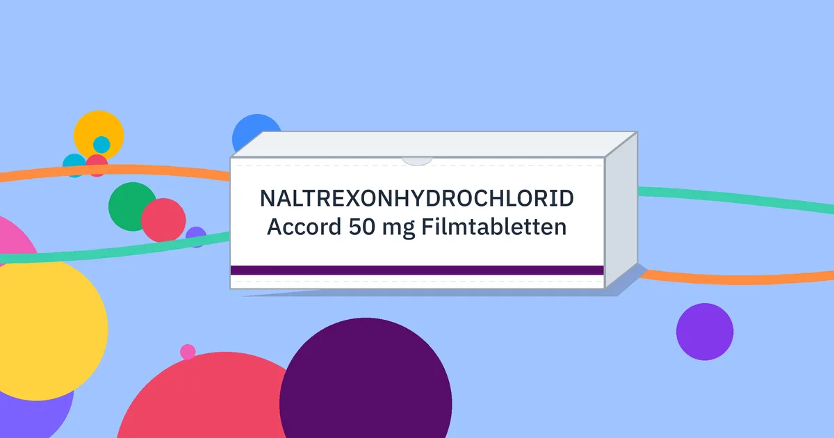 Symbolbild: Packung mit der Aufschrift NALTREXONHYDROCHLORID Accord 50 mg Filmtabletten (PZN 18002637) – Verfügbarkeit und Bezug in Apotheken in Frankfurt am Main