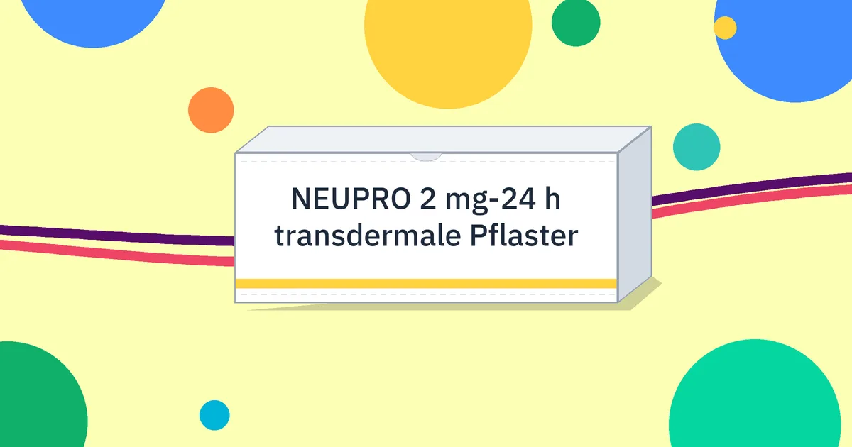Symbolbild: Packung mit der Aufschrift NEUPRO 2 mg-24 h transdermale Pflaster (PZN 10180813) – Verfügbarkeit und Bezug in Apotheken in Frankfurt am Main