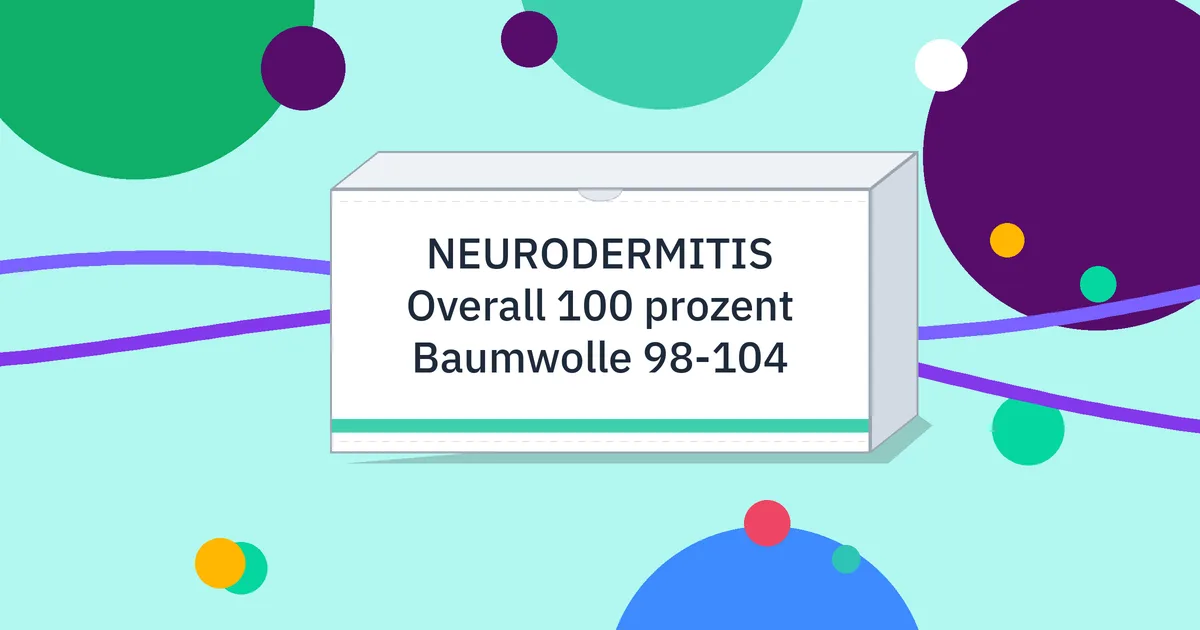 Symbolbild: Packung mit der Aufschrift NEURODERMITIS Overall 100 prozent Baumwolle 98-104 (PZN 00751195) – Verfügbarkeit und Bezug in Apotheken in Frankfurt am Main
