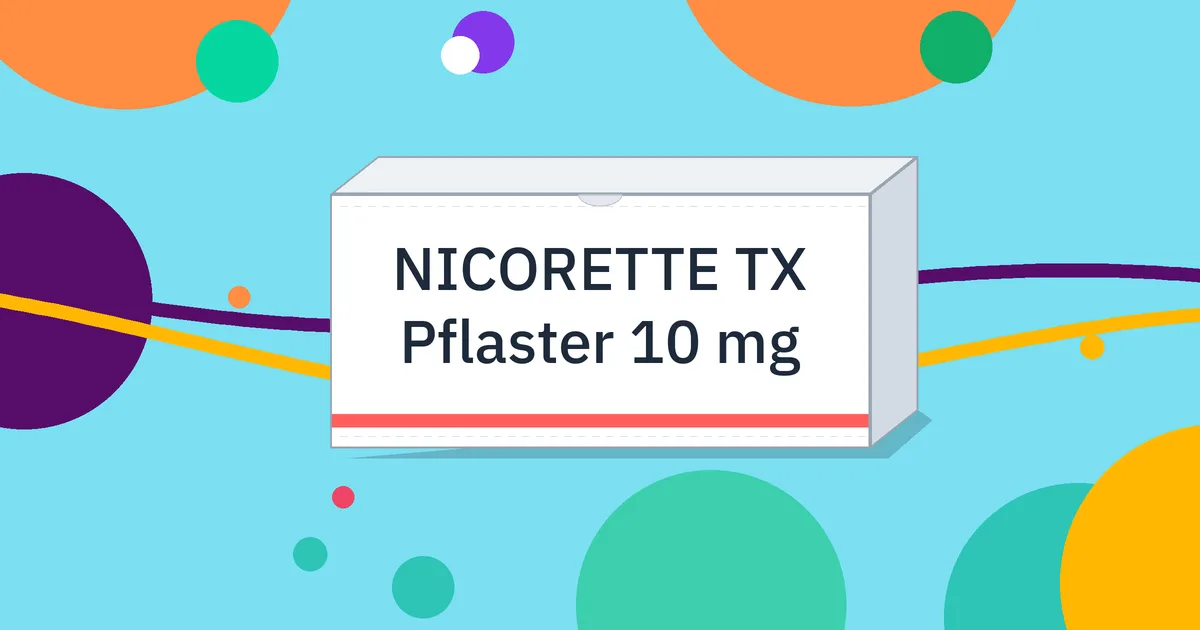 Symbolbild: Packung mit der Aufschrift NICORETTE TX Pflaster 10 mg (PZN 12572291) – Verfügbarkeit und Bezug in Apotheken in Frankfurt am Main