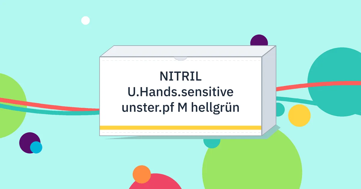 Symbolbild: Packung mit der Aufschrift NITRIL U.Hands.sensitive unster.pf M hellgrün (PZN 11307196) – Verfügbarkeit und Bezug in Apotheken in Frankfurt am Main